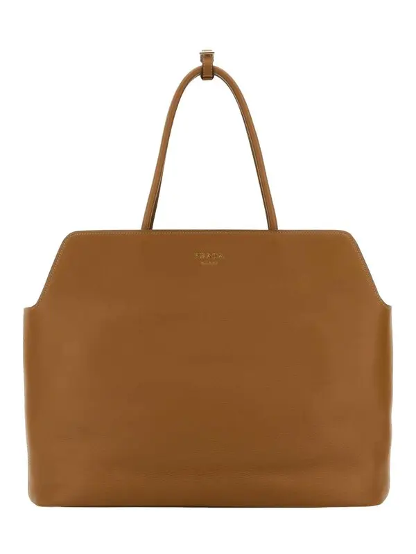 Prada Leather Shopper Tote Bag - Brown