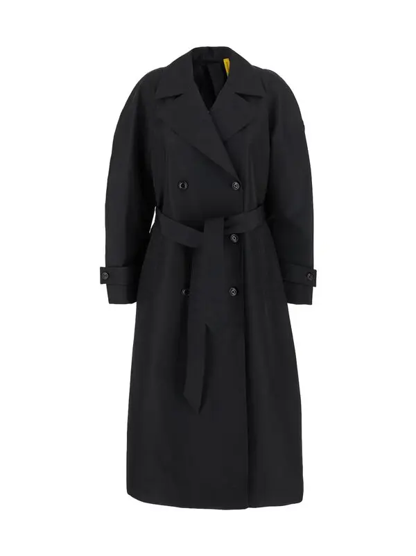 Moncler Zake' Black Coat With Wide Classic Lapels And Removable Belt In Tech Fabric - Multicolor