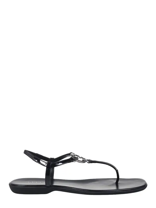 Gucci Interlocking G Leather Thong Sandals - Black