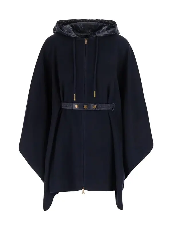 Moncler Blue Cape With Removable Hood And Front Belt In Tech Fabric For - Multicolor