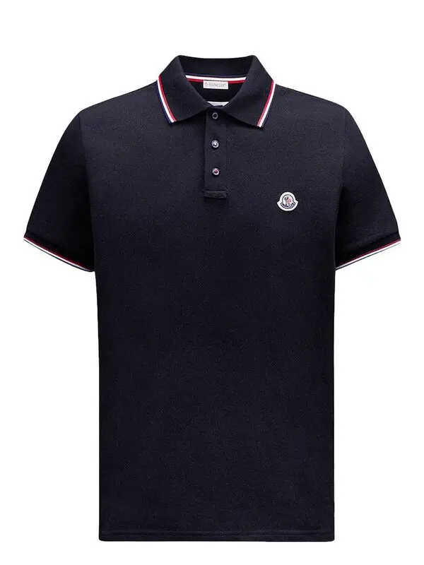 Moncler Cotton Piquet Polo Shirt With Tricolor Trim - Blue