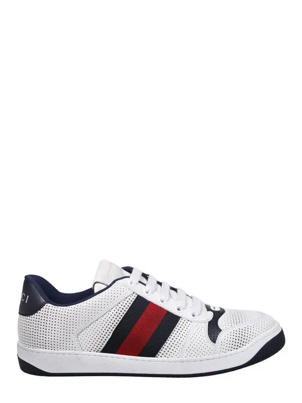 Gucci Leather Screener Sneakers With Stripe Detail - White