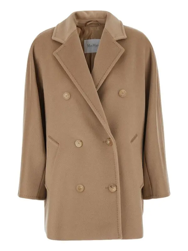 Max Mara Rebus' Beige Short Double-breasted Coat With Notched Revers In Wool And Cashmere For - Multicolor