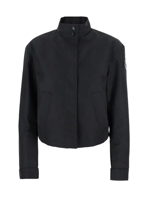 Moncler Krovanh' Black Down Jacket With High Neck And Logo Patch On The Sleeve In Tech Fabric - Multicolor