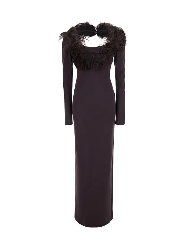 Attico Feather-trimmed Long Cotton Dress - Multicolor