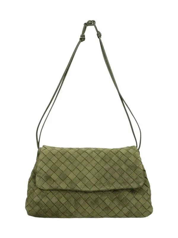 Bottega Veneta Giorno Suede Intrecciato Shoulder Bag - Green