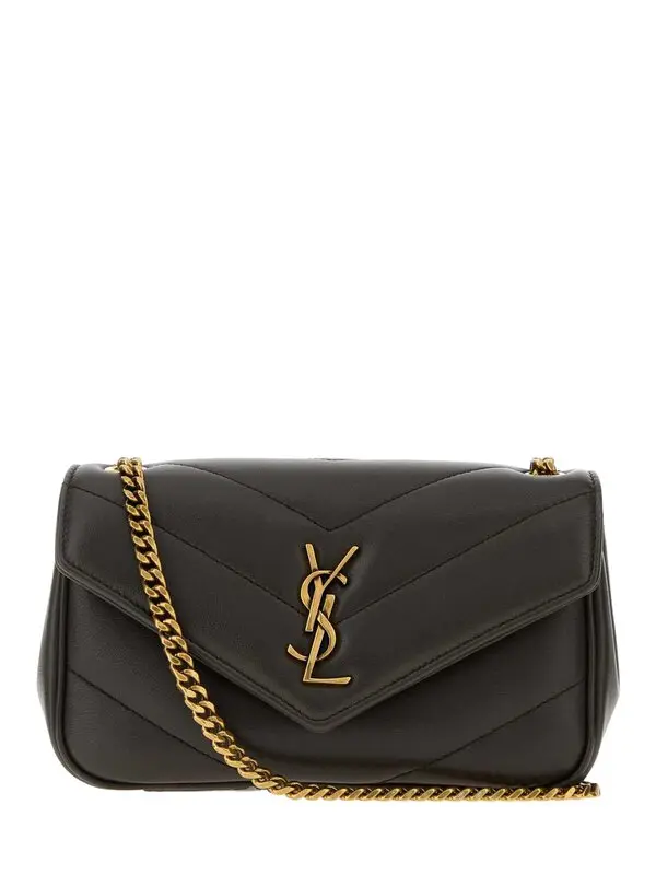 Saint Laurent Charcoal Leather Mini Loulou Crossbody Bag - Gray