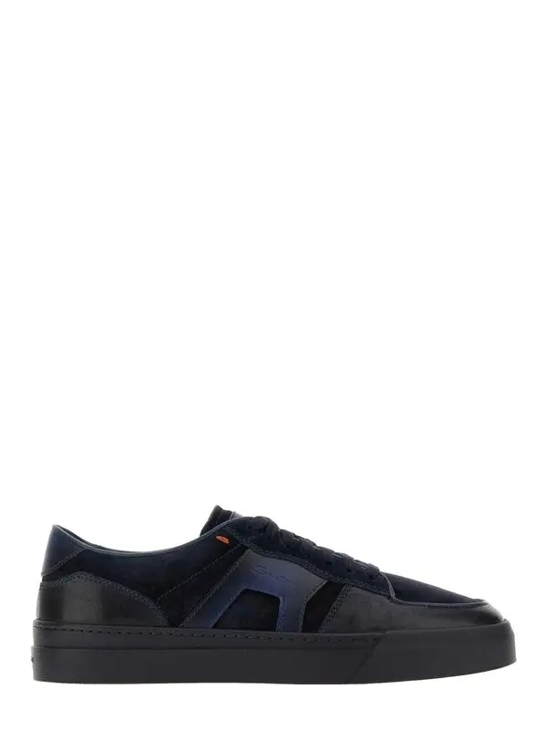 Santoni Leather And Suede Sport Sneakers - Blue
