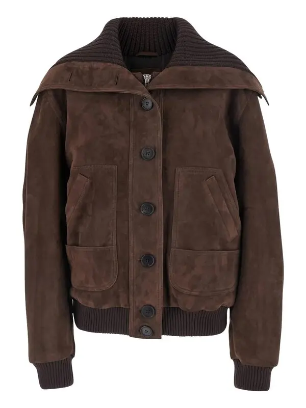 Attico Suede Bomber Jacket With High Ribbed Collar - Multicolor
