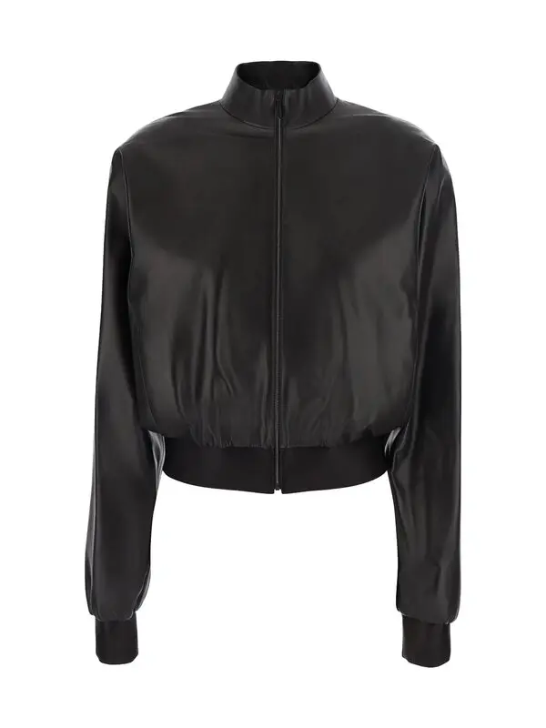 Gucci Black Cropped Bomber Jacket With High Collar In Leather For - Multicolor