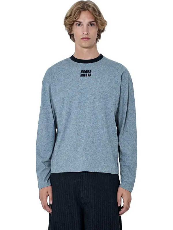 Miu Miu Logo Motif Long Sleeve T-shirt - Gray