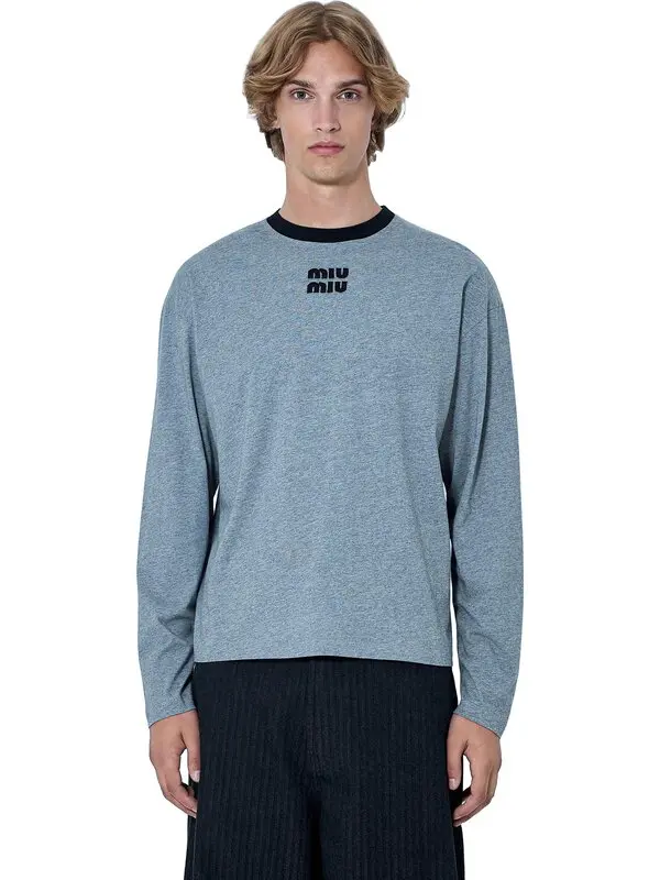 Miu Miu Logo Motif Long Sleeve T-shirt - Gray
