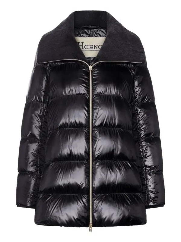Herno Long Puffer Coat With Faux Fur Collar - Black