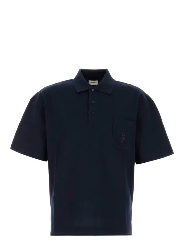 Saint Laurent Navy Piquet Polo Shirt - Blue