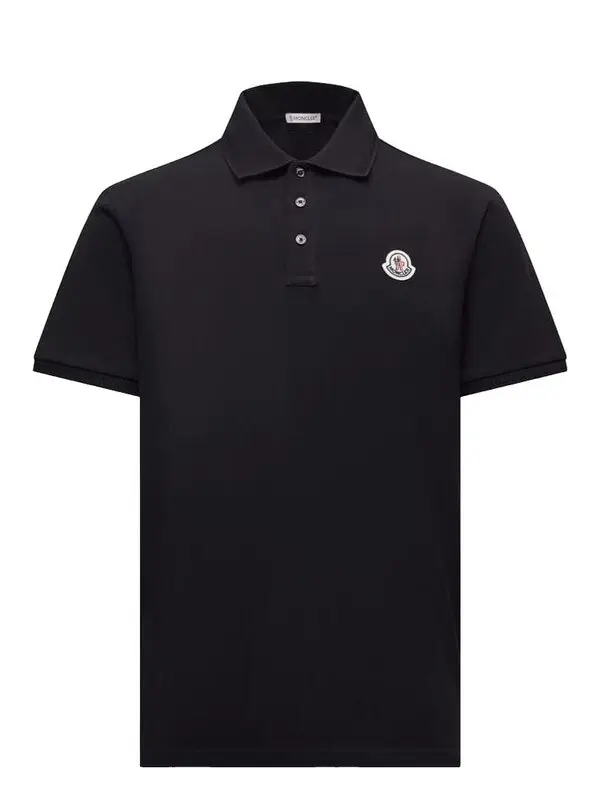 Moncler Cotton Piquet Polo Shirt With Logo Patch - Black