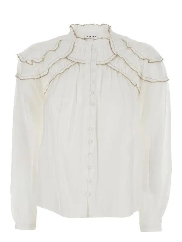 Isabel Marant Étoile Blouse 'christa' With High Collar And Long Sleeves In Cotton Blend White - Multicolor