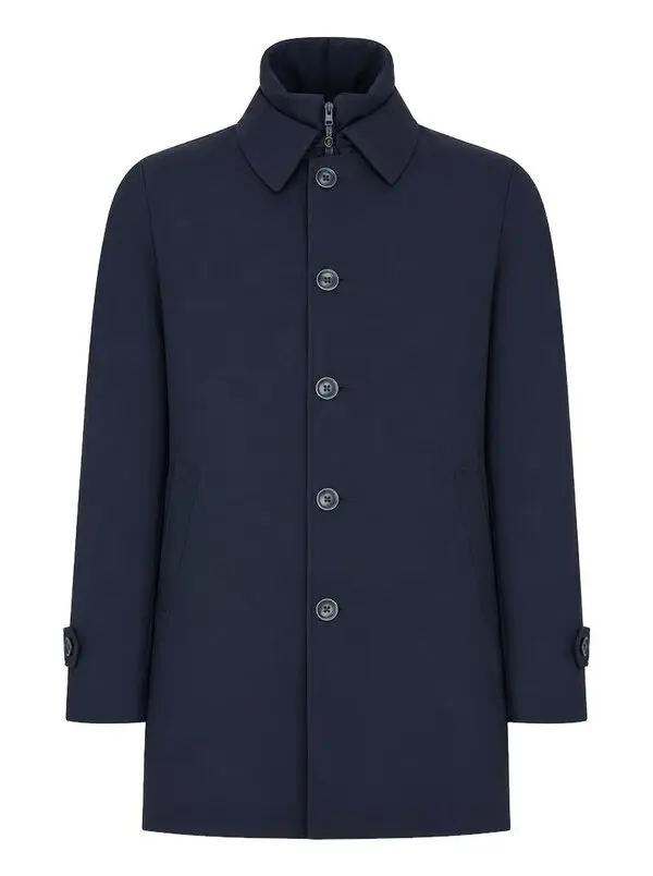 Herno Waterproof Technical Fabric Coat With Buttons And A High Collar - Blue