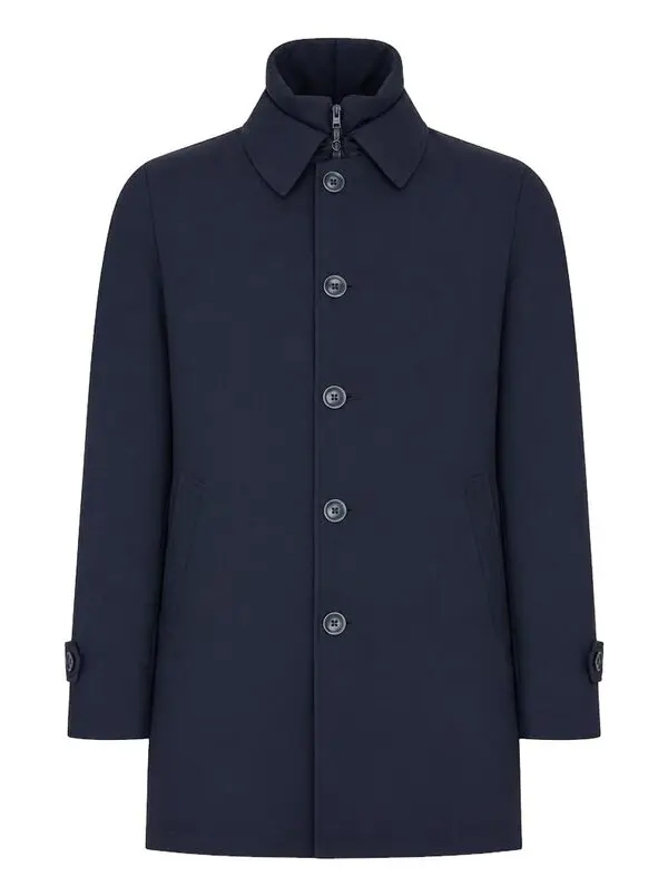 Herno Waterproof Technical Fabric Coat With Buttons And A High Collar - Blue