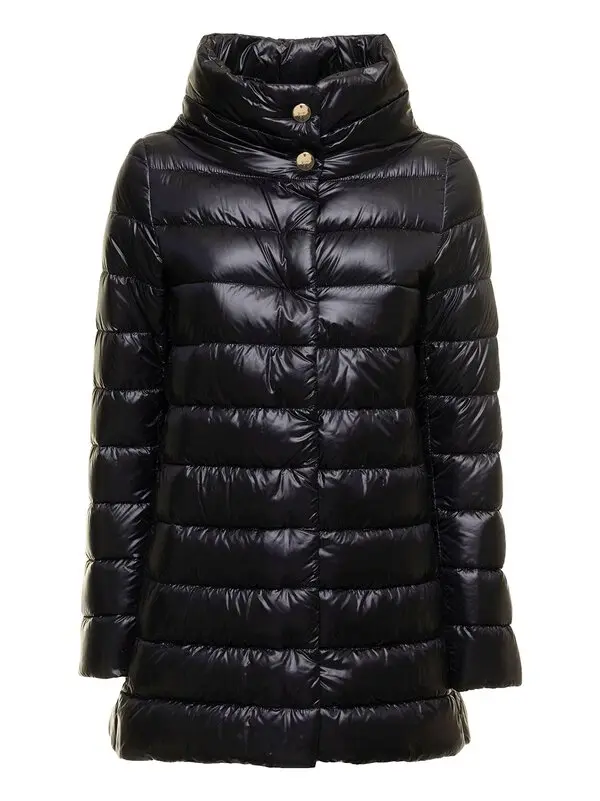 Herno Down Jacket Amelia With High Collar In Tech Fabric - Black