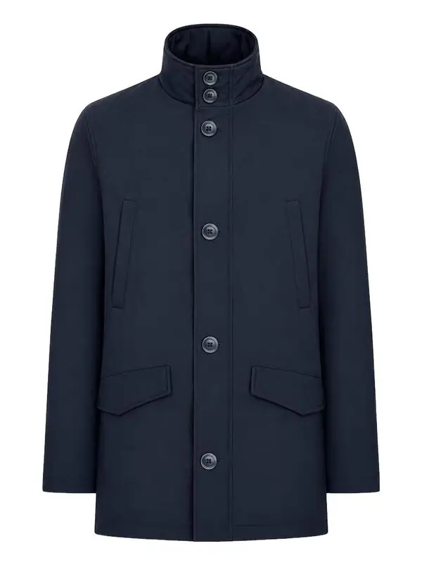 Herno Technical Fabric Coat With High Collar - Blue