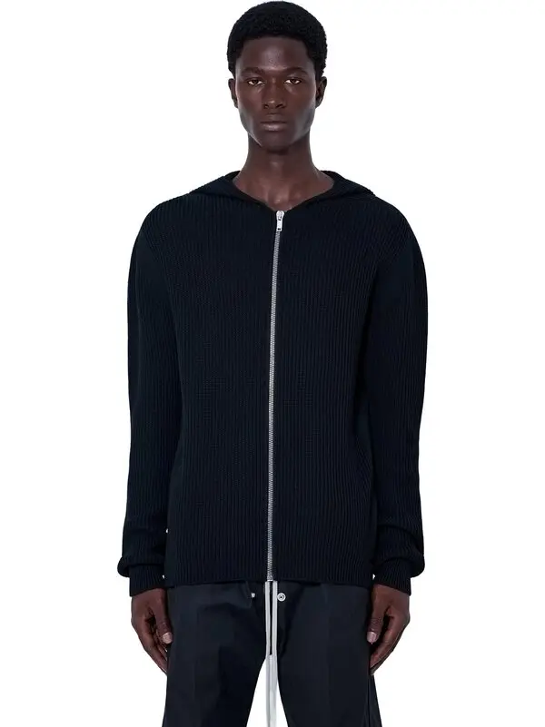 Rick Owens Ribbed Knit Zip Hoodie - Black
