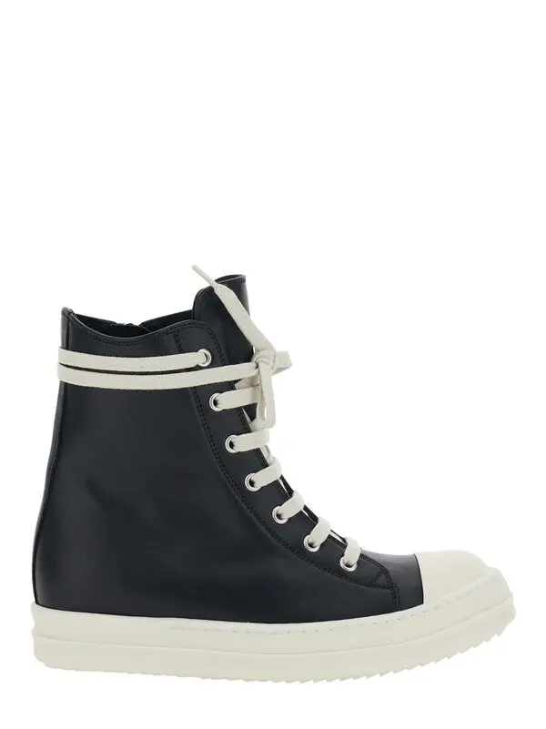 Rick Owens Black Sneakers With Oversized Decorative Laces And Zip Closure On The Side In Leather For - Multicolor