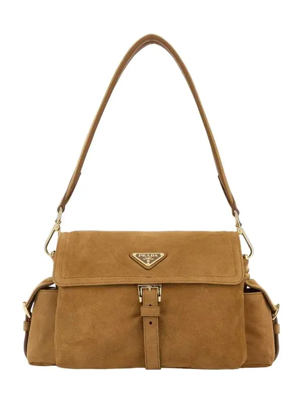 Prada Explorer Bag In Suede - Brown