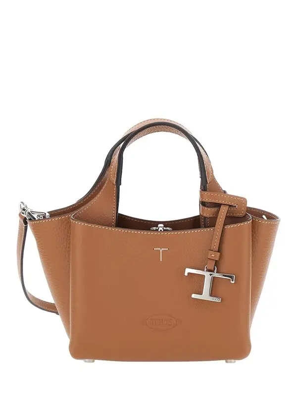 TOD'S Handbag With Adjustable And Removable Shoulder Strap And T Plaque Pendant On The Front In Grained Leather For - Brown
