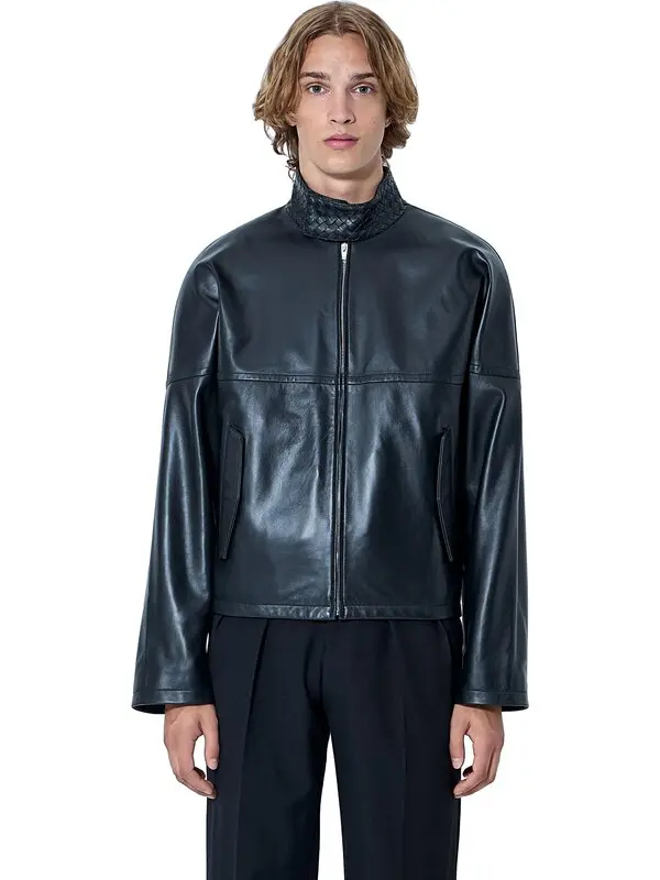 Bottega Veneta Intrecciato Leather Blouson Jacket - Black