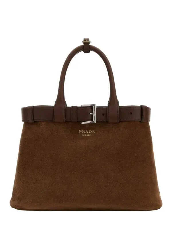 Prada Medium Buckle Bag In Suede - Brown