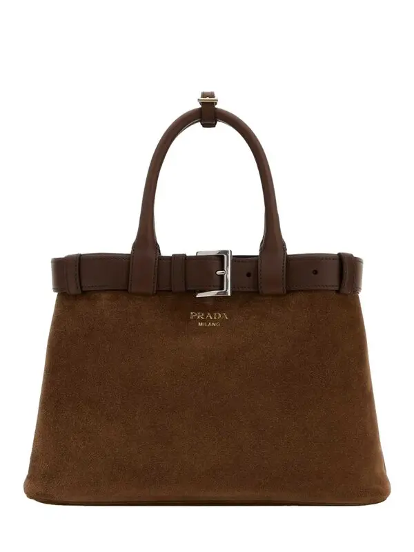 Prada Medium Buckle Bag In Suede - Brown