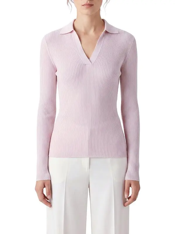 Max Mara Ribbed Silk And Cashmere Knit Polo - Pink