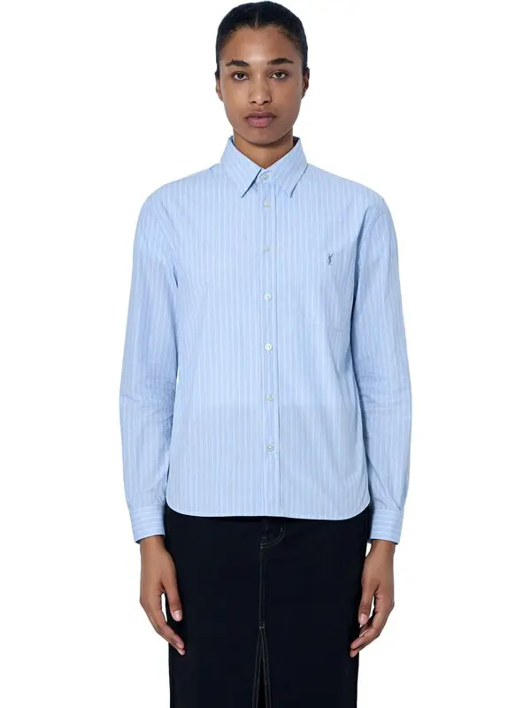 Saint Laurent Striped Cotton Poplin Shirt - Blue