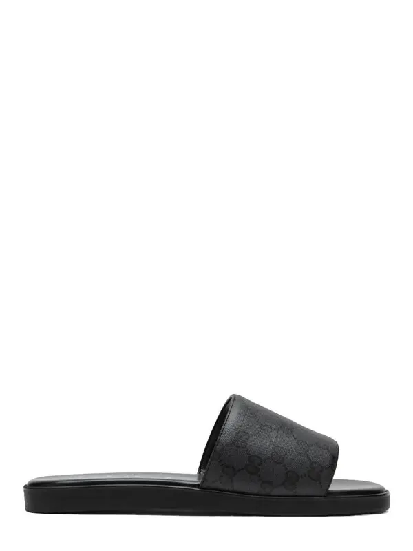 Gucci Gg Supreme Fabric Slides With Rubber Sole - Black