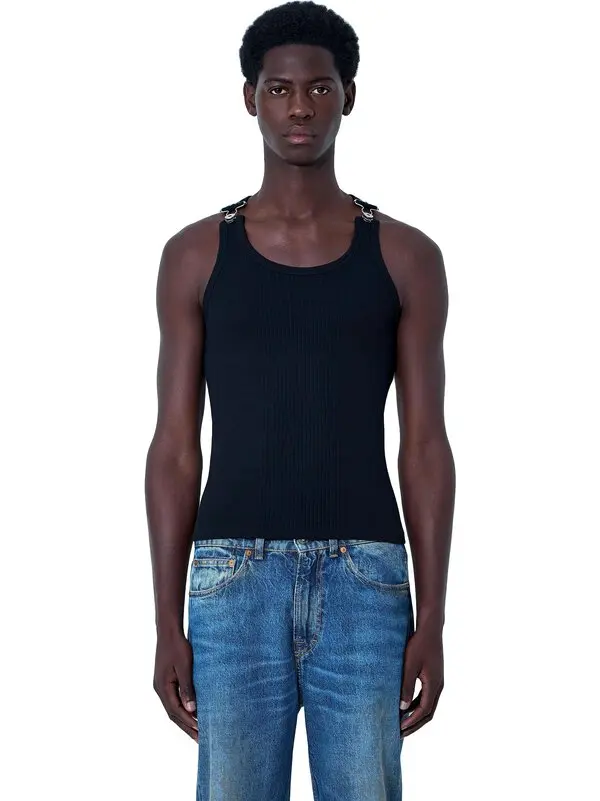 JEAN PAUL GAULTIER Ribbed Tank Top With Metal Hardware - Black
