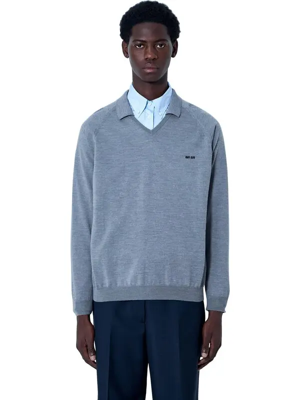 Miu Miu V-neck Knit Sweater - Gray