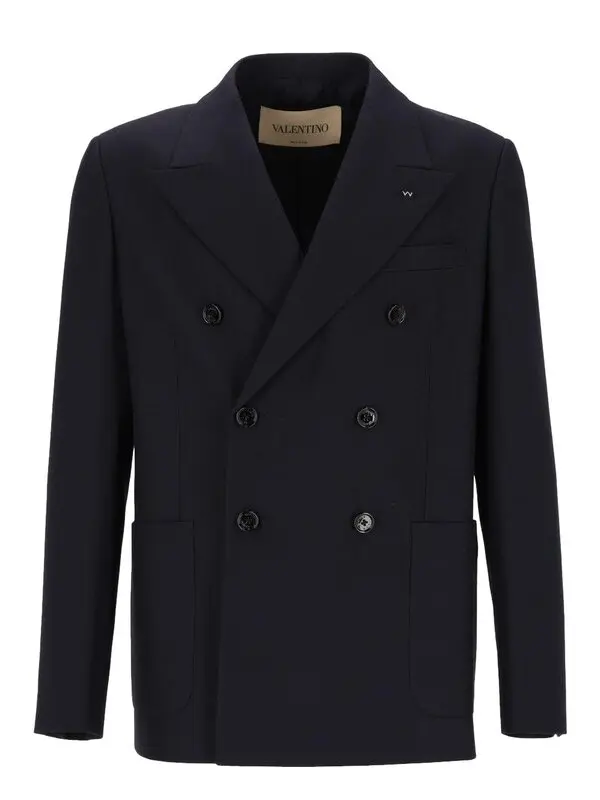 Valentino Garavani Double-breasted Wool Blazer - Blue