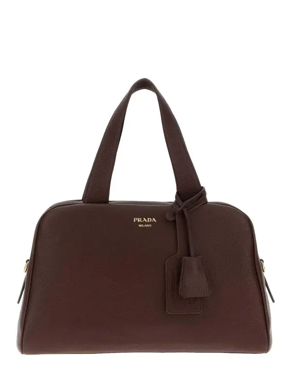 Prada Hammered Leather Handbag - Brown