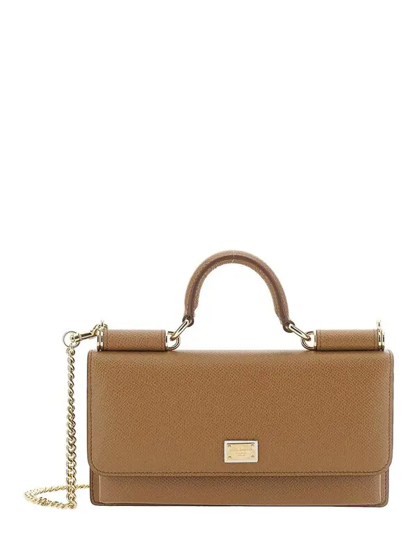 Dolce & Gabbana Mini Bag With Chain Strap And Logo Plate On The Front In Leather For - Brown