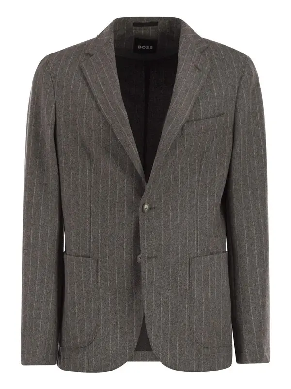 BOSS Slim-fit Blazer In Stretch Striped Flannel - Gray