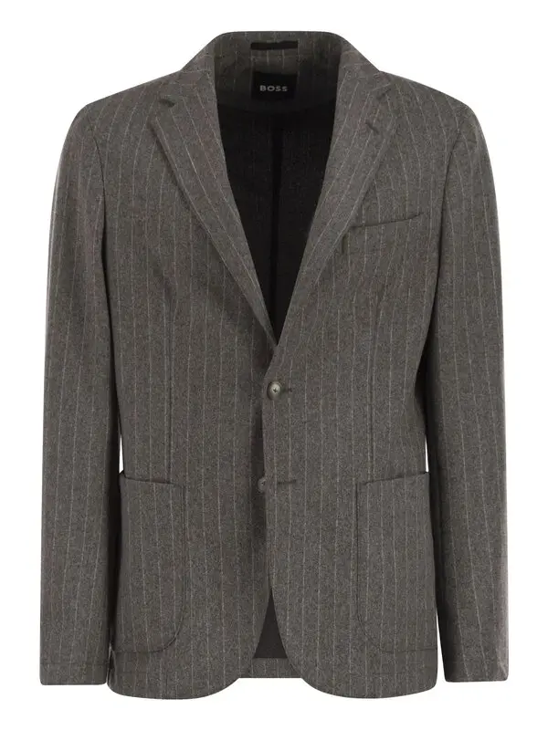 BOSS Slim-fit Blazer In Stretch Striped Flannel - Gray