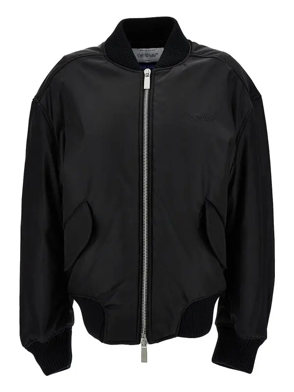 Off-White Blak Bomber Jacket With Tonal Logo Embroidery In Nylon - Multicolor
