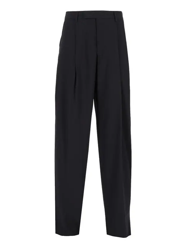 Giorgio Armani Oversized Trousers In Virgin Wool Crepe - Blue