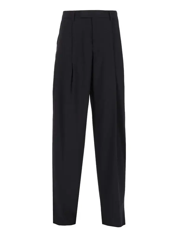 Giorgio Armani Virgin Wool Crepe Oversized Trousers - Blue