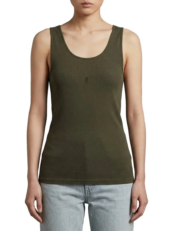Saint Laurent Cotton Ribbed Tank Top - Green