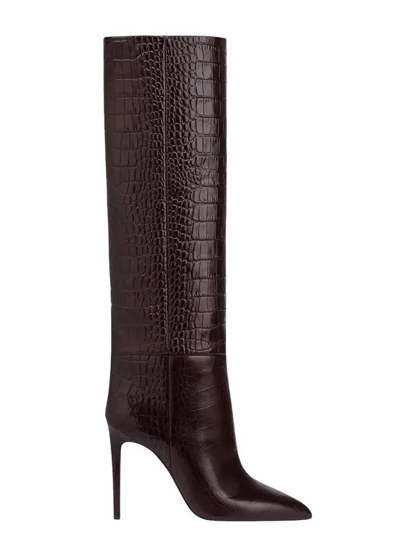 Paris Texas Crocodile-embossed Leather High Heel Stiletto Boots - Red