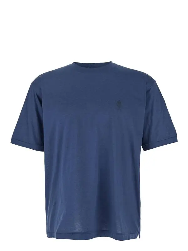 C.P. COMPANY Blue Crewneck T-shirt With Logo Embroidery On The Front In Cotton - Multicolor