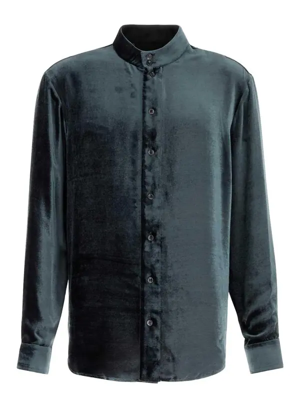 Giorgio Armani Teal Green Velvet Shirt - Blue