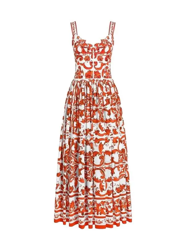 Dolce & Gabbana Long Poplin Dress With Majolica Print - Multicolor