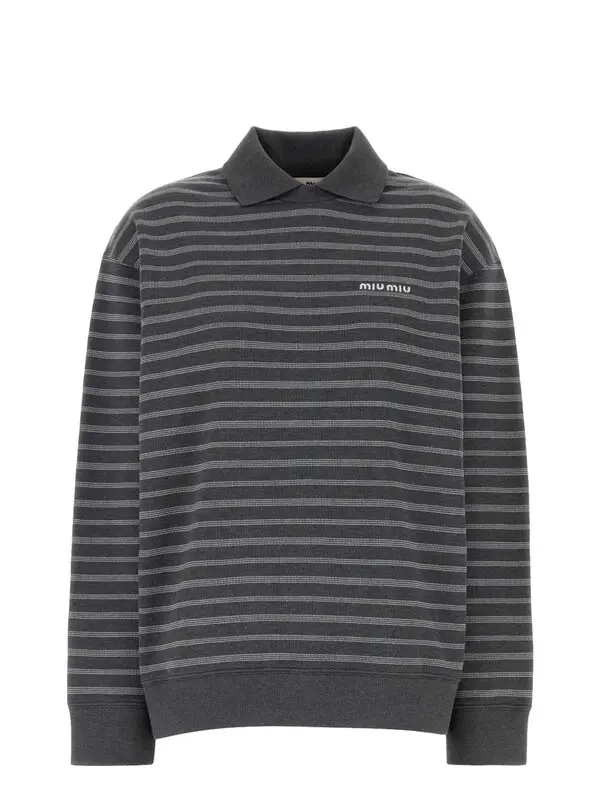 Miu Miu Striped Polo Shirt - Gray